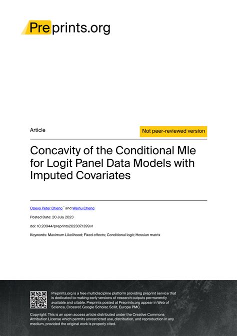 Pdf Concavity Of The Conditional Mle For Logit Panel Data Models With