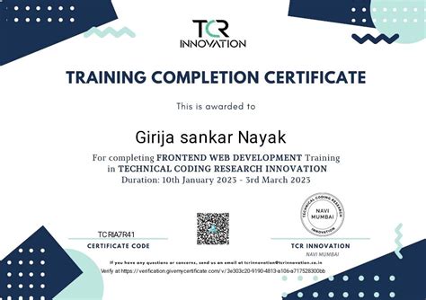 tcrinnovation frontenddeveloper training webdevelopment girija
