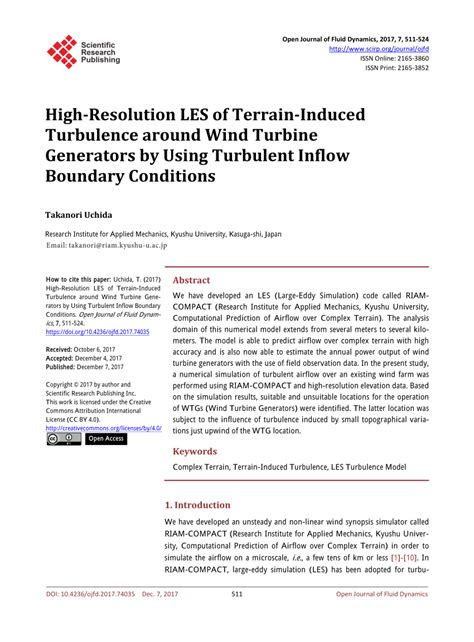 Pdf High Resolution Les Of Terrain Induced Turbulence Around Wind Turbine Generators By Using