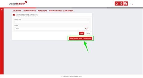 Create New Defect Clear Reason Assetminder