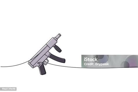 돌격 소총 한 줄로 채색된 연속 그림입니다 다양한 현대 무기 연속 한 줄 그림 벡터 선형 그림 경찰관에 대한 스톡 벡터 아트 및