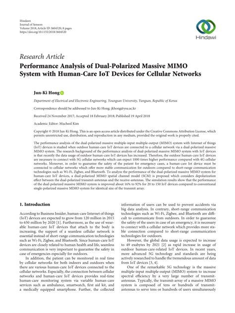 Pdf Performance Analysis Of Dual Polarized Massive Mimo System With Human Care Iot Devices For