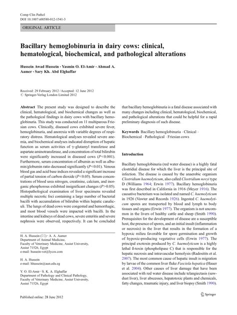Pdf Bacillary Hemoglobinuria In Dairy Cows Clinical Hematological