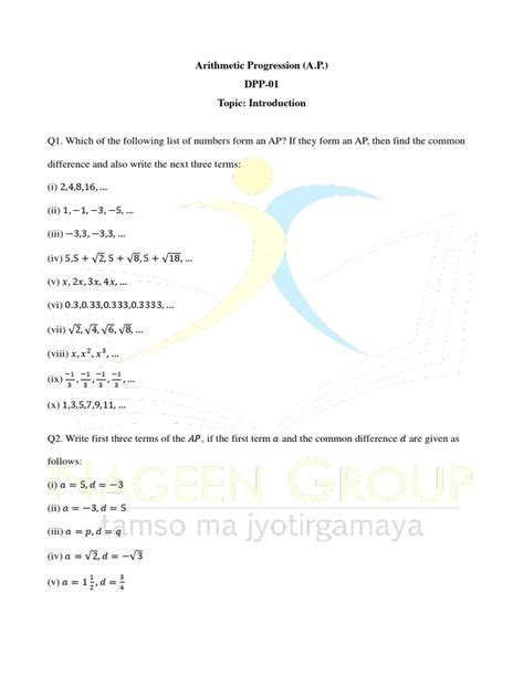 Chapter 5 Arithmetic Progression Pdf