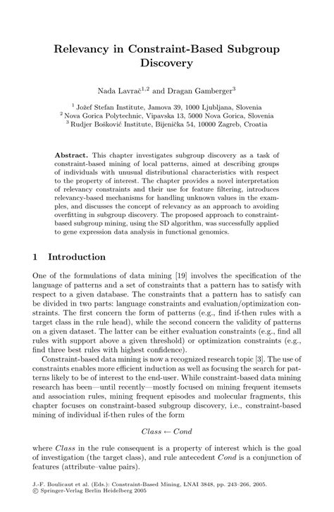 Pdf Relevancy In Constraint Based Subgroup Discovery