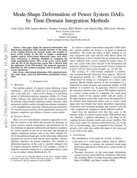 Pdf Mode Shape Deformation Of Power System Daes By Time Domain Integration Methods