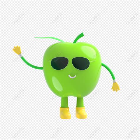 만화 녹색 사과 캐릭터 Png 일러스트 무료 다운로드 Lovepik