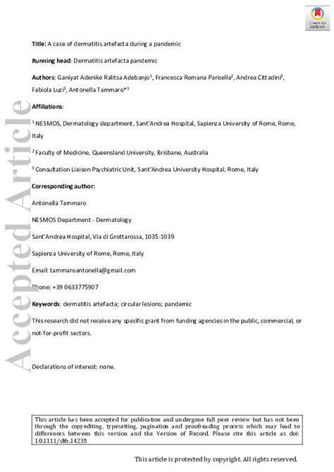 Pdf A Case Of Dermatitis Artefacta During A Pandemic