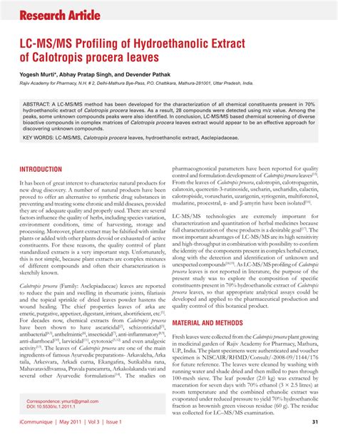 Pdf Lc Ms Profiling Of Hydroethanolic Extract Of Calotropis Procera