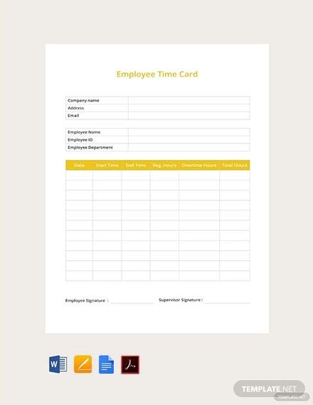 12 Printable Time Card Templates DOC Excel PDF