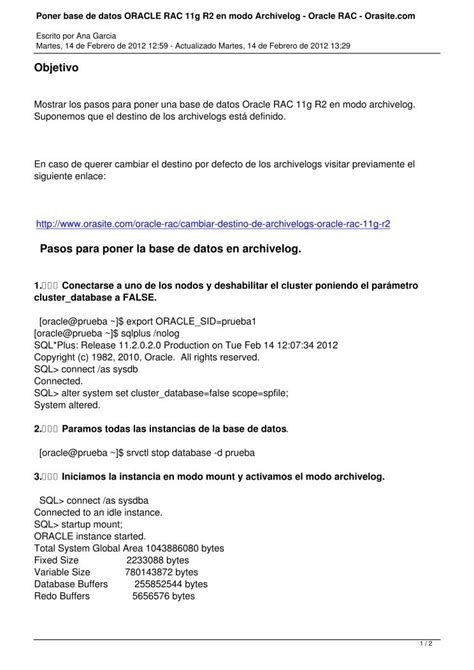 Pdf De Programación Poner Base De Datos Oracle Rac 11g R2 En Modo