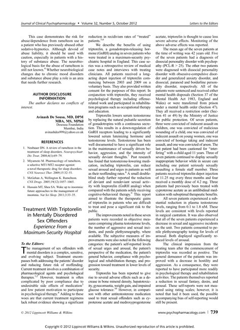 Pdf Treatment With Triptorelin In Mentally Disordered Sex Offenders