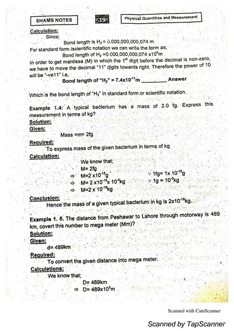 Solution Physics Class 9 Chapter 1 Topic Physical Quantities And Measurement Examples And