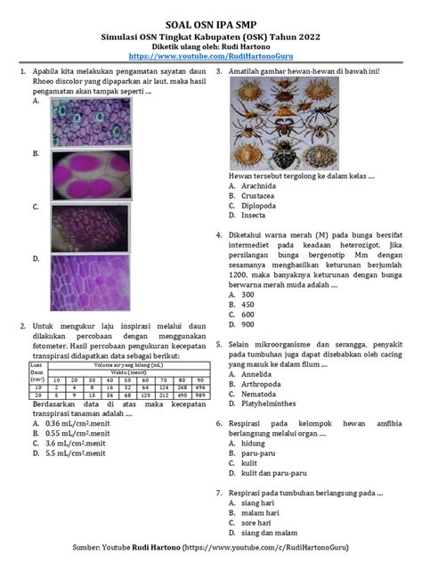 Soal Osn Ipa Smp Simulasi Osk 2022 Rudihartono Pdf