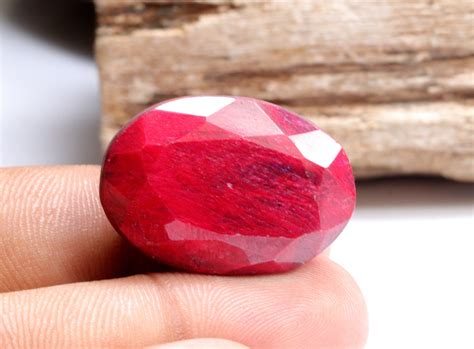 Red Ruby Faceted Gemstone Pendant Size Loose Gemstone Oval Etsy