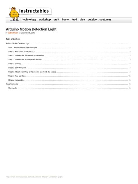 Arduino Motion Detection Light Pdf Equipment Electrical Components