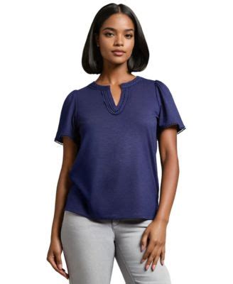 Jones New York Womens Split Neck Trim Top Macys