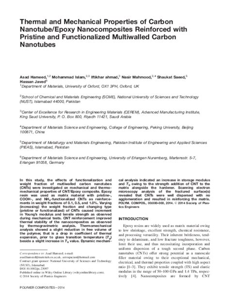 Pdf Magnetically Processed Carbon Nanotubeepoxy Nanocomposites Morphology Thermal And