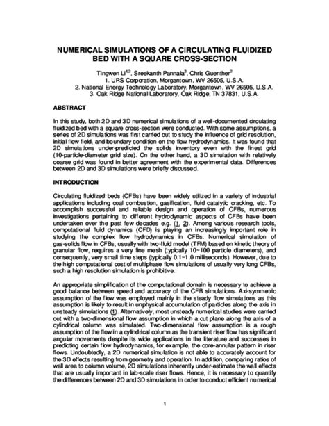Pdf Numerical Simulations Of A Circulating Fluidized Bed With A Square Cross Section