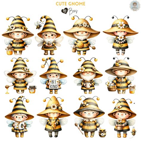 Cute Bumble Bee Gnomes Clipart Bumble Bee Png Honey Gnome