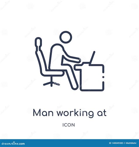 Linear Man Working At Desk Icon From Behavior Outline Collection Thin