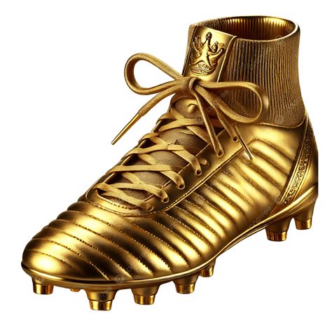 A Single Gold Colored Soccer Cleat With High Ankle And Brown Laces