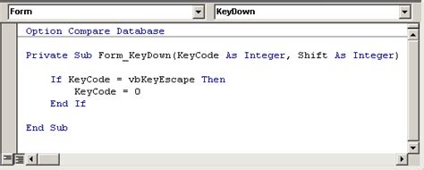 Ms Access 2003 Disable The Esc Key In A Form