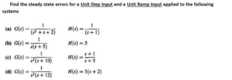 Solved Find The Steady State Errors For A Unit Step Input