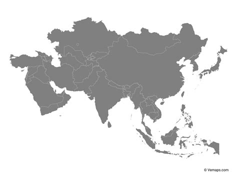 Grey Map Of Asia With Countries Free Vector Maps