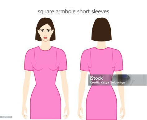 사각 암홀 소매 짧은 길이 옷 캐릭터 핑크 탑 셔츠 드레스 기술 패션 일러스트에 아름 다운 아가씨 플랫 의류 템플릿 앞면 뒷면 여성 남성 남녀 공용 Cad 모형 T 셔츠에