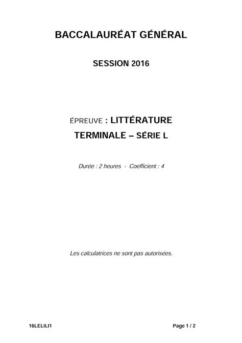 Lettres Co Sujets Bac L Litt Rature Liban Mai