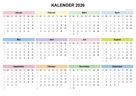 Kalender 2026 Feiertage Ferien And Kalenderwochen Pdf