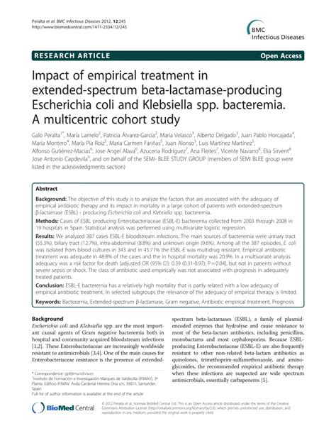Pdf Impact Of Empirical Treatment In Extended Spectrum Beta Lactamase Producing Escherichia