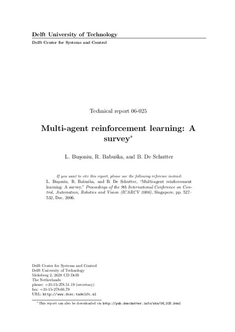 Pdf Multi Agent Reinforcement Learning A Survey