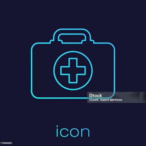 청록색 응급 처치 키트 라인 아이콘 파란색 배경에 고립입니다 십자가와 의료 상자입니다 응급 의료 장비 헬스케어 개념 벡터 일러스트 0명에 대한 스톡 벡터 아트 및 기타