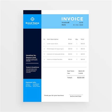 Professional Business Invoice Template Design In Blue Color Free Vector