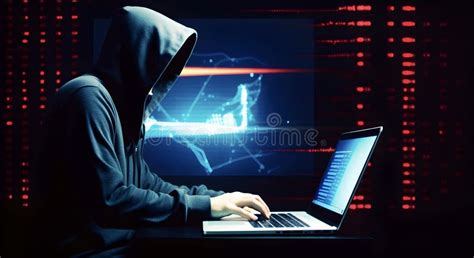anonymous hacker with laptop concept of dark web hacking