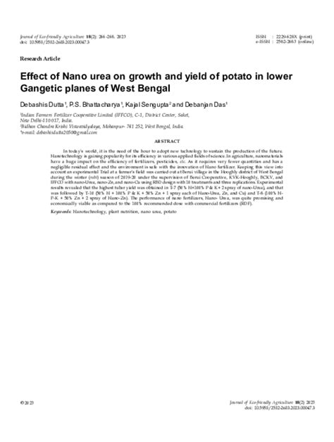 Pdf Effect Of Nano Urea On Growth And Yield Of Potato In Lower Gangetic Planes Of West Bengal