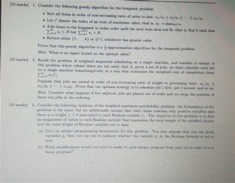 10 Marks 1 Consider The Following Greedy Algorithm