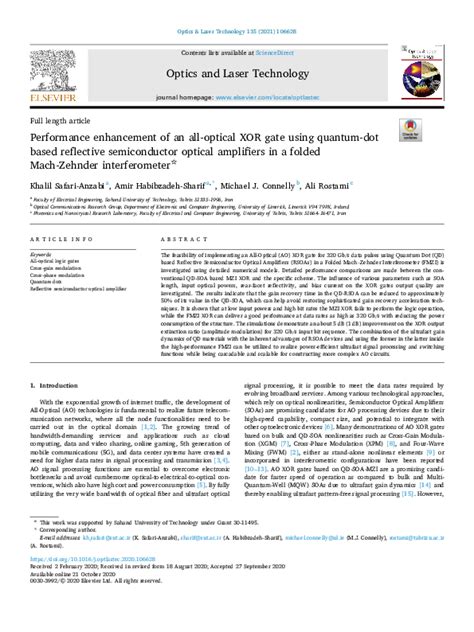 Pdf Performance Enhancement Of An All Optical Xor Gate Using Quantum Dot Based Reflective