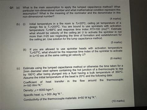 Solved 1 A What Is The Main Assumption To Apply The Lumped