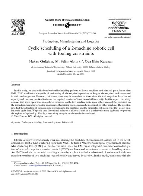 Pdf Cyclic Scheduling Of A 2 Machine Robotic Cell With Tooling Constraints Hakan Gultekin