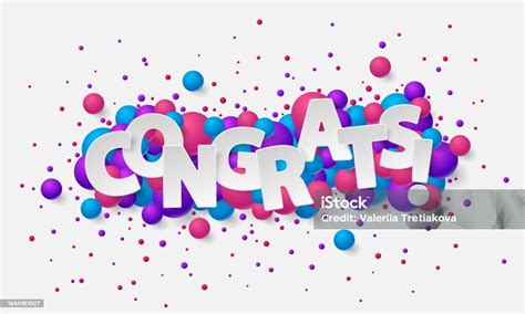 종이 흰색 글자 먼지 색종이 공 풍선 및 글자가 있는 배너 축하합니다 흰색 배경에 벡터 그림입니다 포스터 카드 휴일 파티 요소 공란에 대한 스톡 벡터 아트 및 기타 이미지