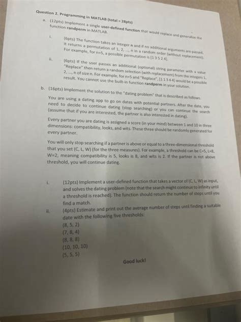 solved question 2 programming in matlab totat 28pts a