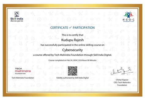 Rajesh Kudupu On Linkedin By Completed Cybersecurity Course Nsdc International Limited National