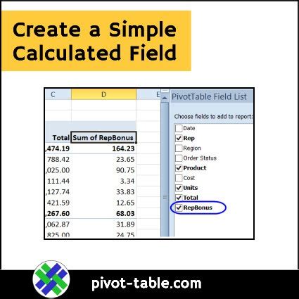 Create A Simple Calculated Field In Pivot Table Excel Pivot Tables