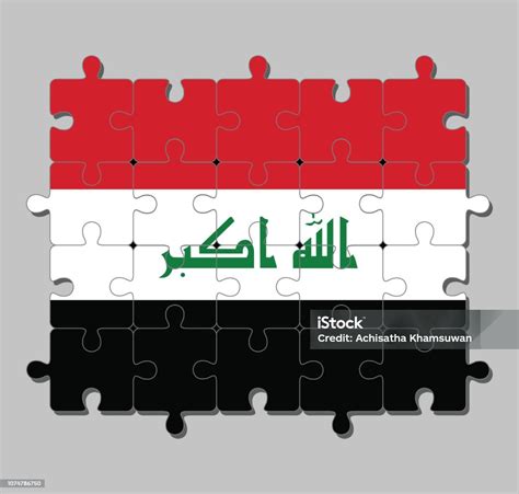 빨간 백색 및 검정은 하나님은 가장 큰 녹색에서의 수평 한 3 색에서 이라크 깃발의 지 그 소 퍼즐 검은색에 대한 스톡 벡터 아트 및 기타 이미지 Istock