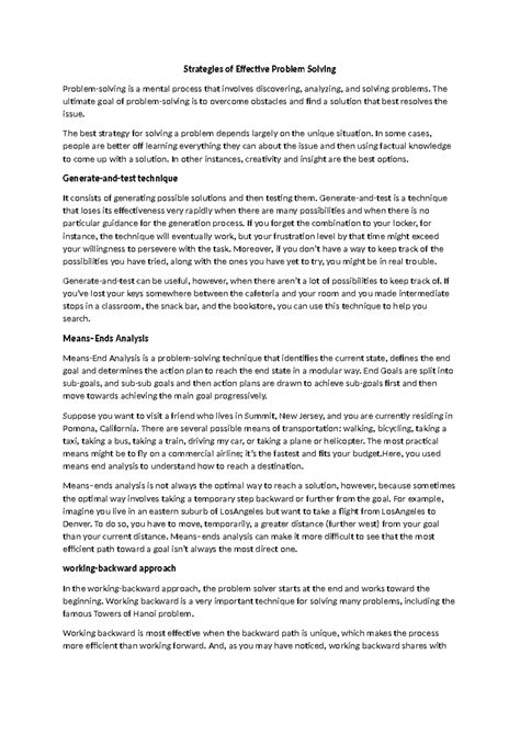 Strategies Of Effective Problem Solving Psy 101 Study Notes Studocu