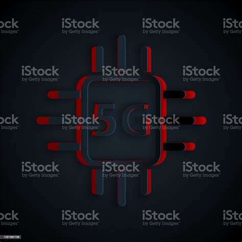 종이 는 검은 배경에 격리 마이크로 회로 Cpu 아이콘컴퓨터 프로세서 5g를 잘라 회로 기판칩 또는 Cpu 마이크로 프로세서