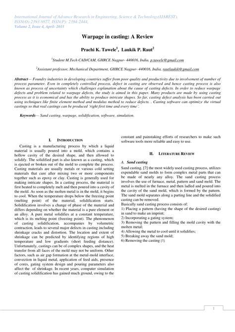 Pdf Warpage In Casting A Review